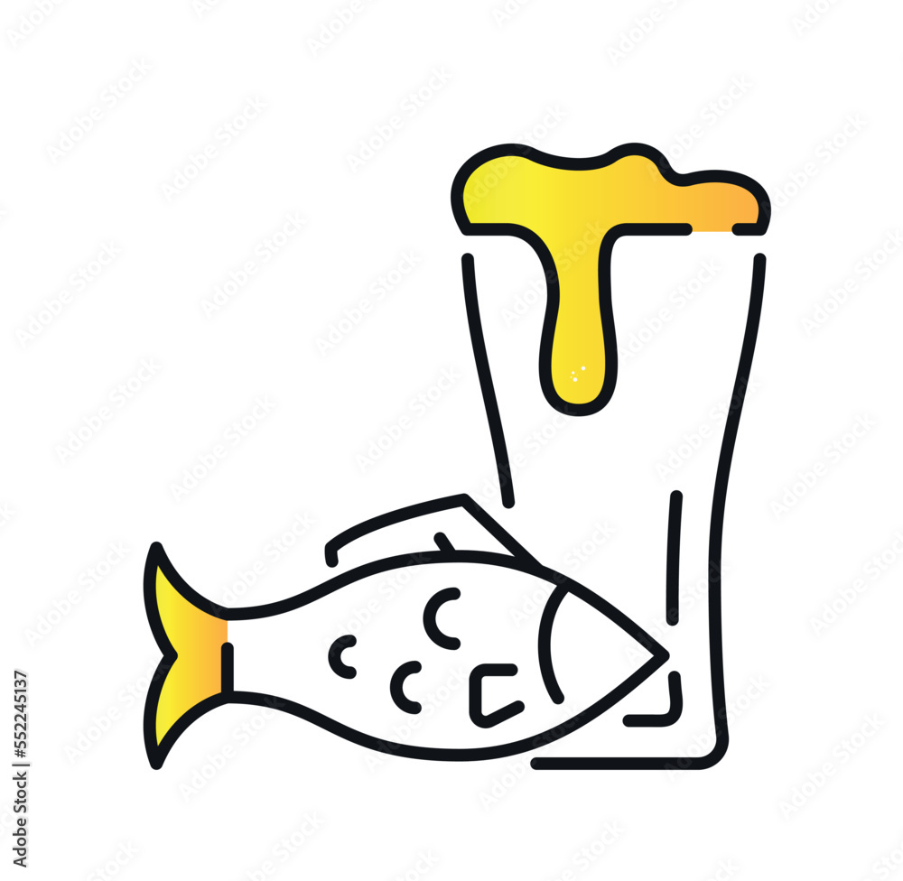 Brewery drink icon. Dried fish with glass of beer, alcoholic drink and ...