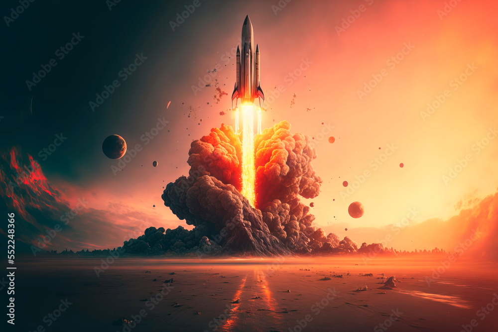 Apocalypse in space, destroying cosmic object.Combat rocket takes the ...