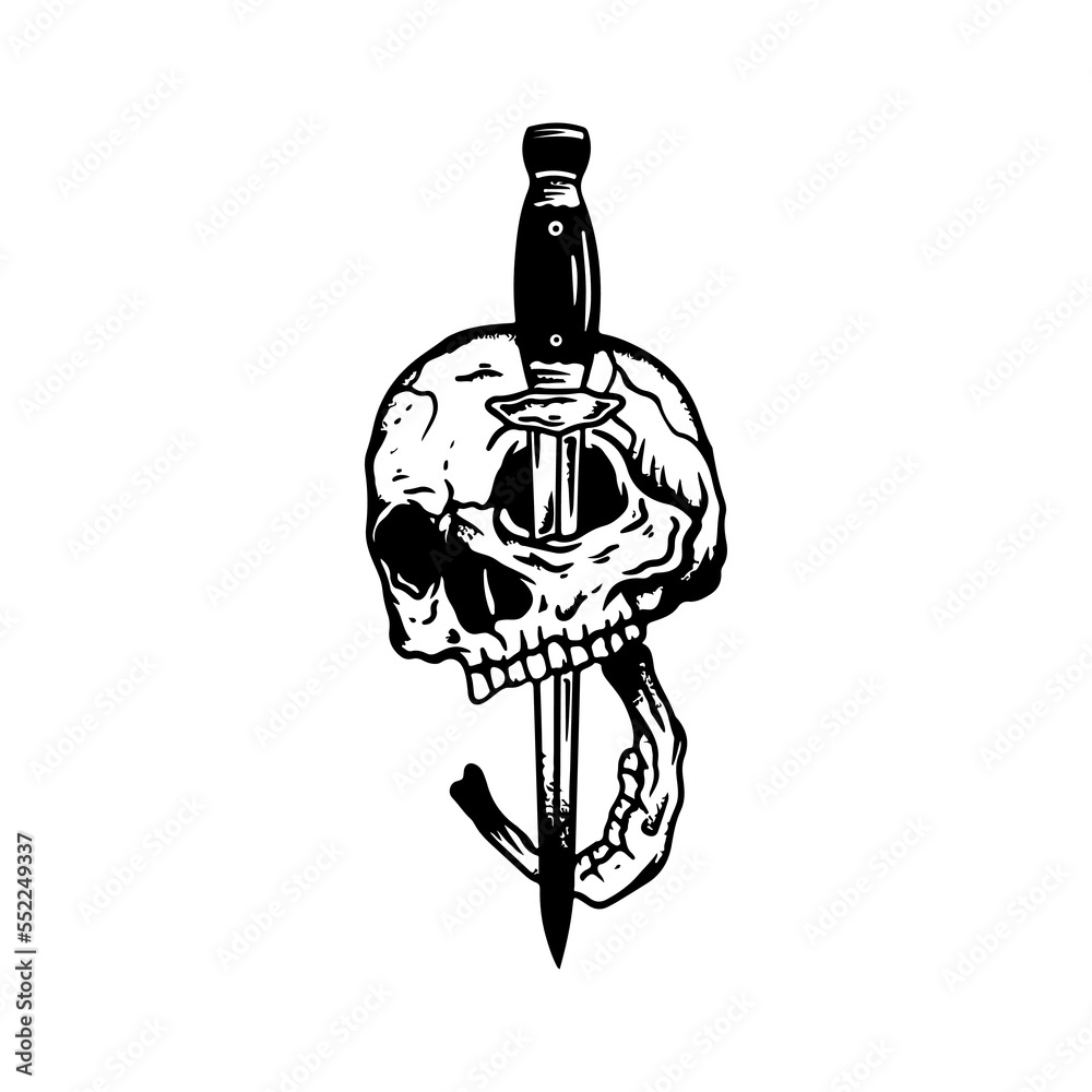 vector illustration of a skull impaled on a dagger Stock Vector | Adobe ...