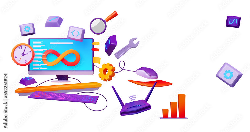 Software development operations system concept. Computer monitor with ...