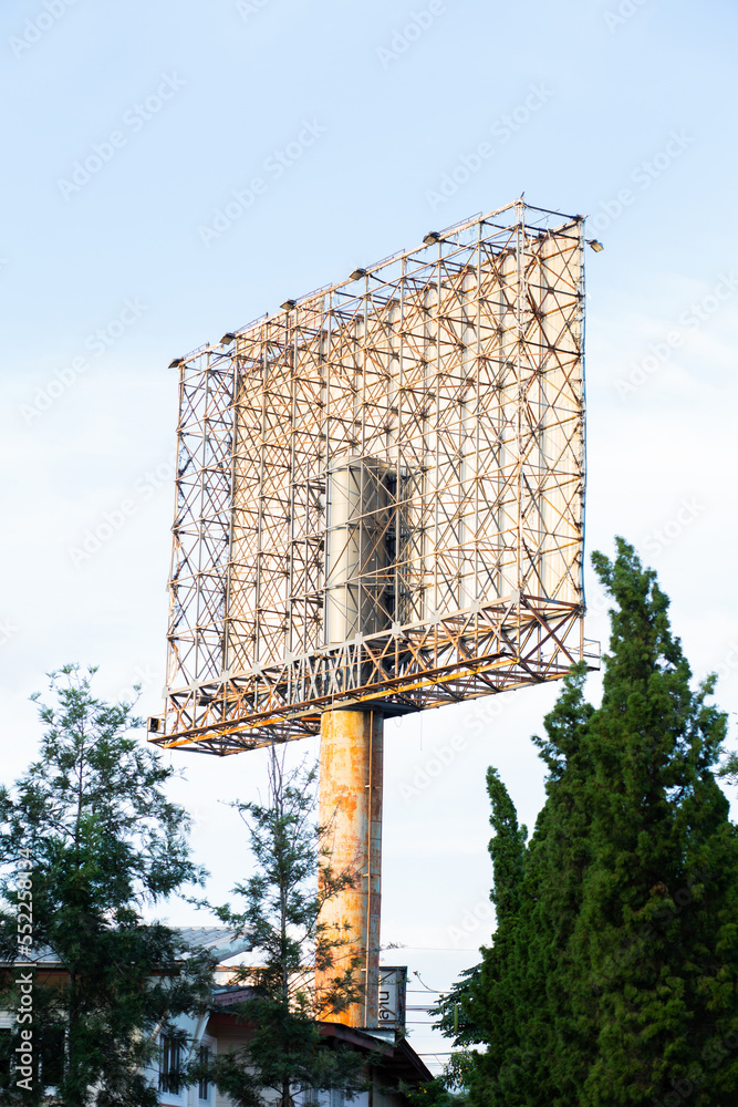 Back of a large set of billboards high up beside the expressway. Stock ...