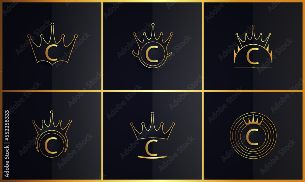 Six Golden crown designs with black background Stock Vector | Adobe Stock