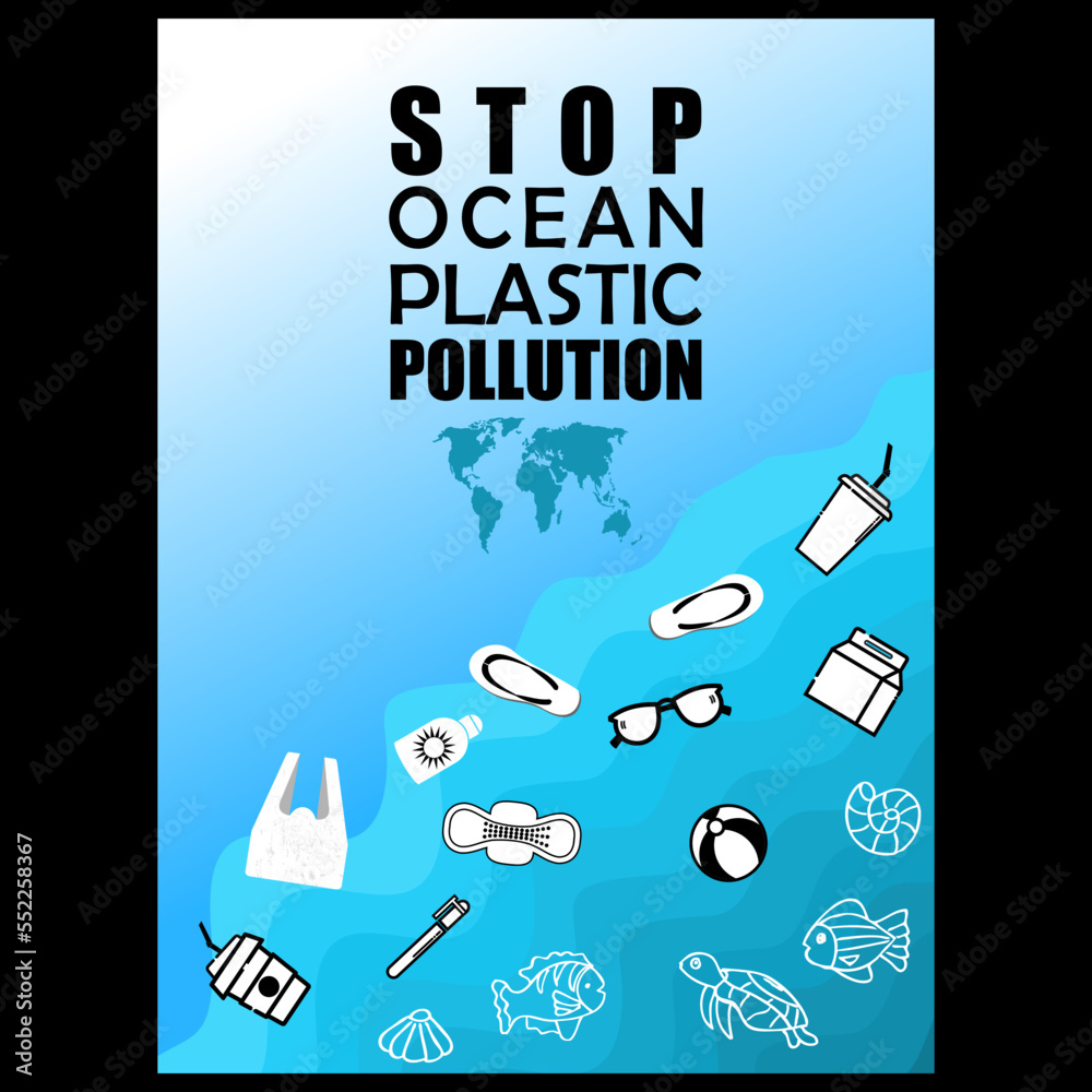 Stop Ocean Plastic Pollution, poster and banner Stock Vector | Adobe Stock