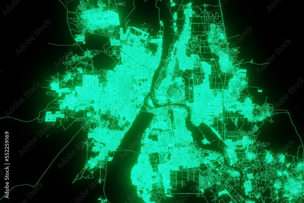 Map of the streets of Khartoum and Omdurman (Sudan) made with green ...