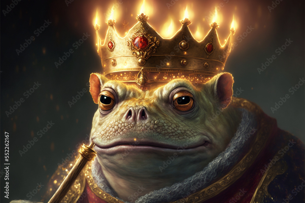 portrait of a Light Mode Toad wearing a crown and holding a sceptre ...