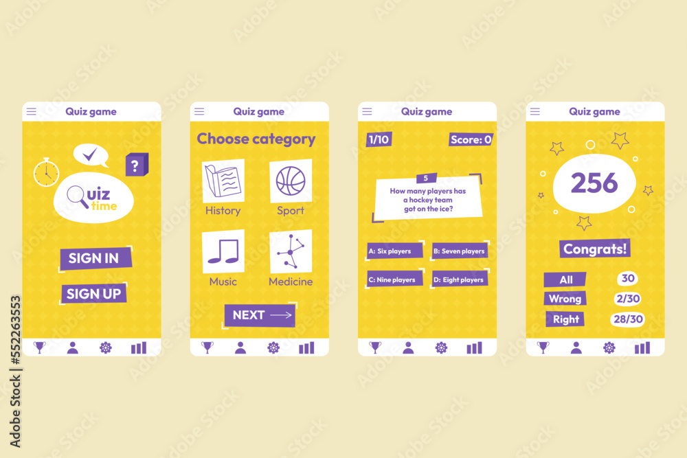 Quiz Test Lottery Millionaire Menu Template Quiz Game Frame Flat