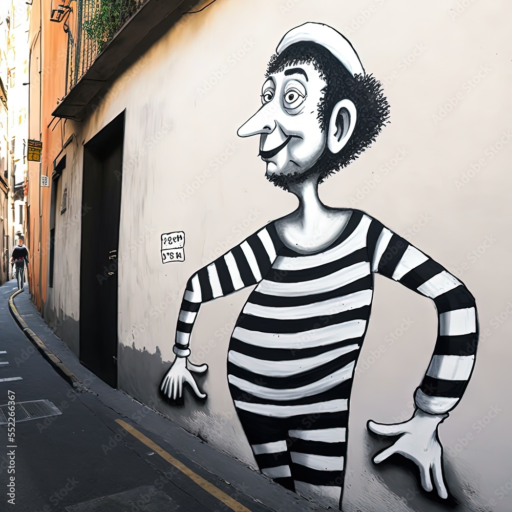 Illustration of a street mime wearing a black and white stripe costume ...