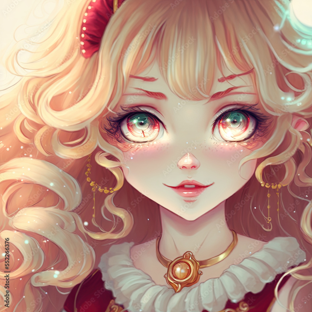 anime style cute girl portrait with big round eyes created by ...
