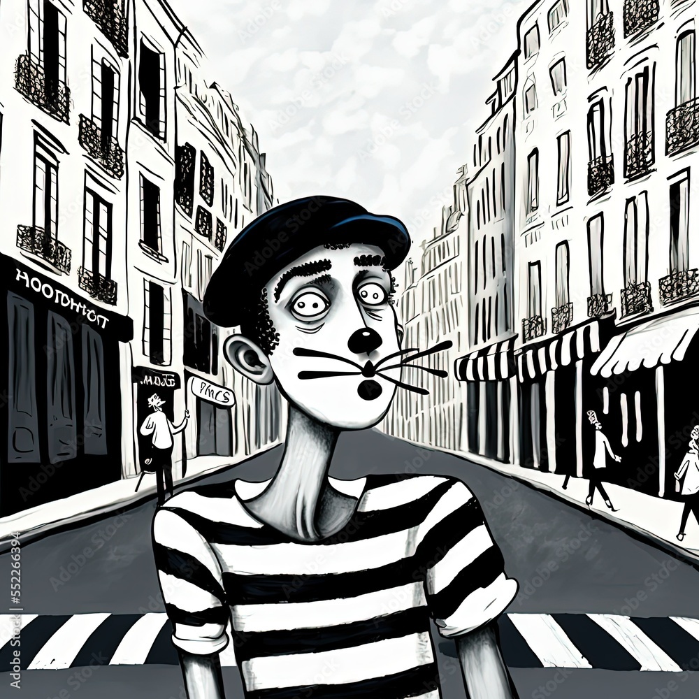 Illustration of a street mime wearing a black and white stripe costume ...