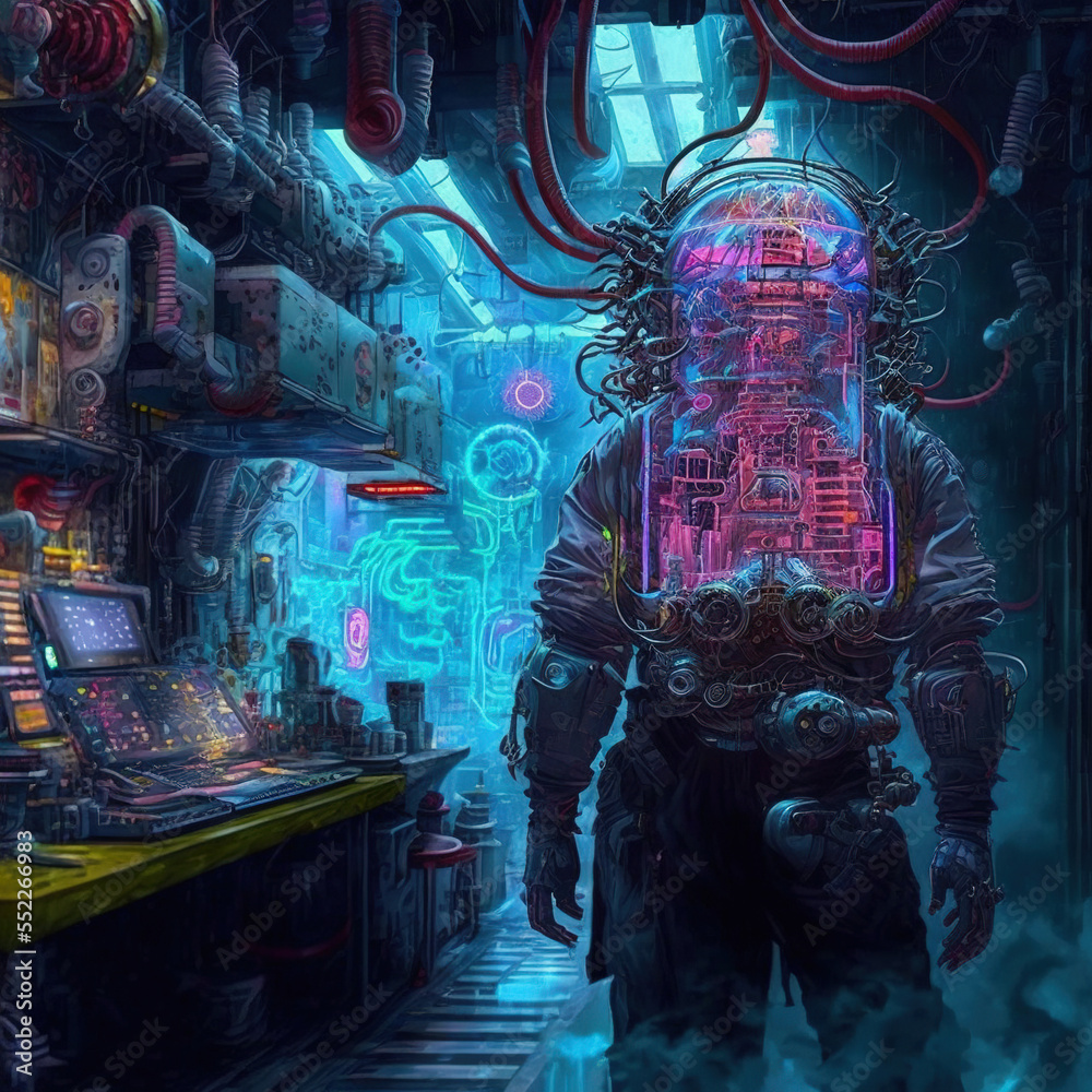 mad scientist turning himself into a machine created by generative ai ...