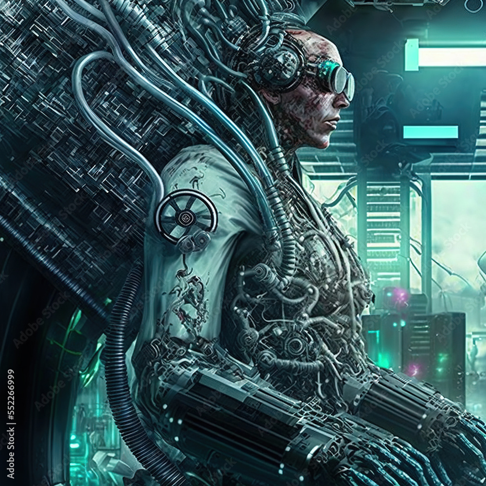 mad scientist turning himself into a machine created by generative ai ...