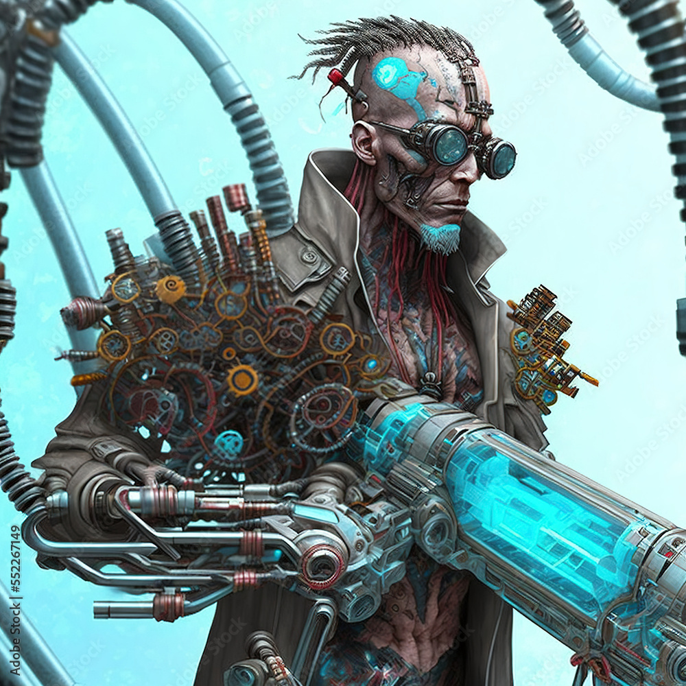 mad scientist turning himself into a machine created by generative ai ...