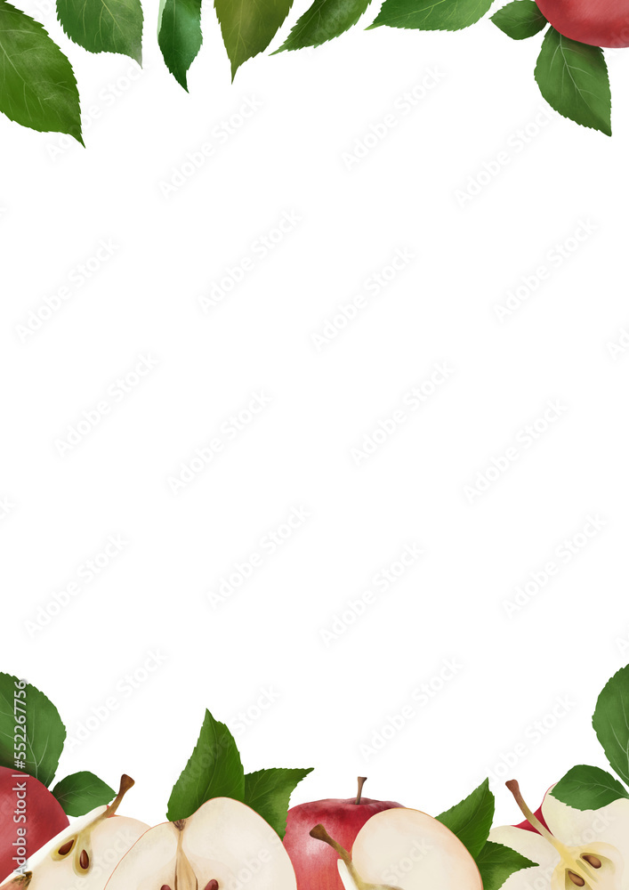Apple frame with vertical borders illustration. Realistic fruits and ...