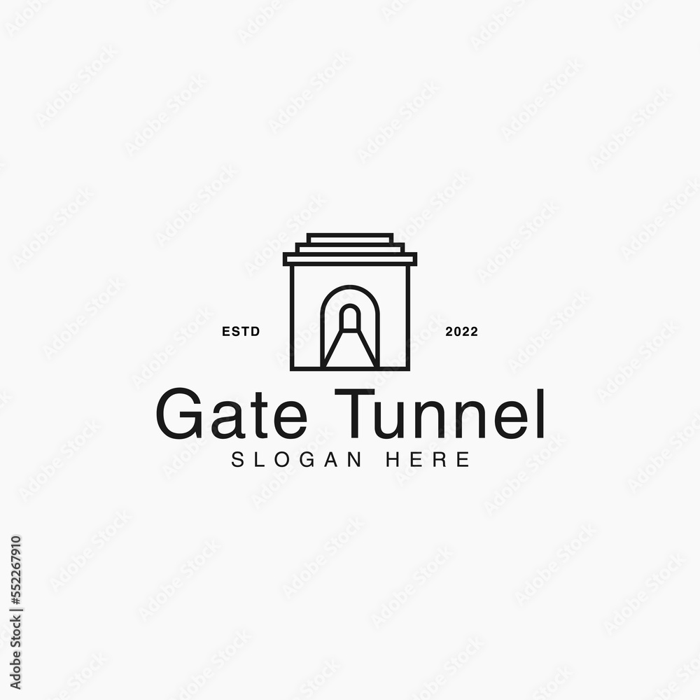 creative gate tunnel passenger construction iconic logo design vector ...