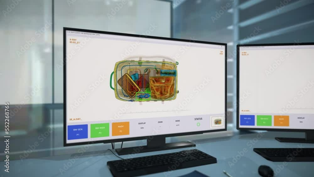 Luggage Inspection X-ray Sensor Makes Visual Scan In Womans Bag ...