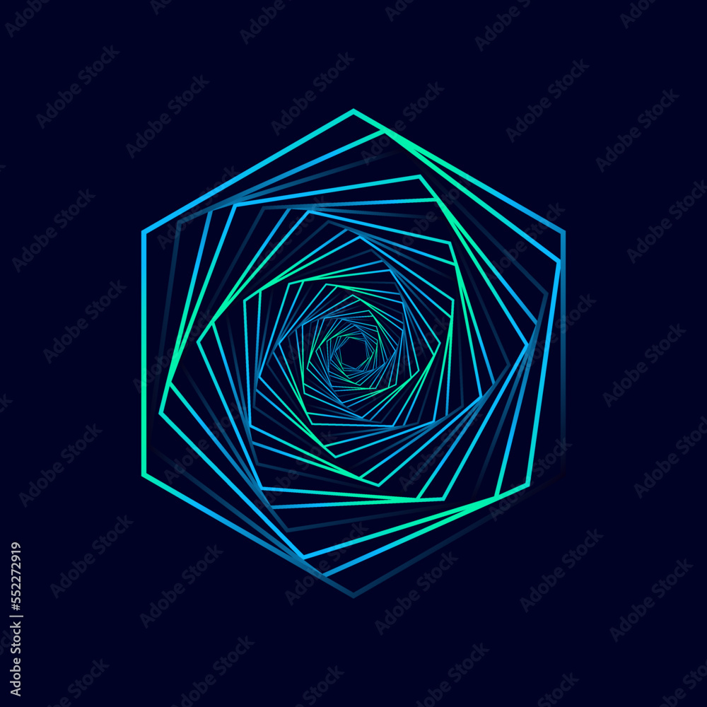 Colorful twisted futuristic spiral. Wavy fractal with a linear outgoing ...