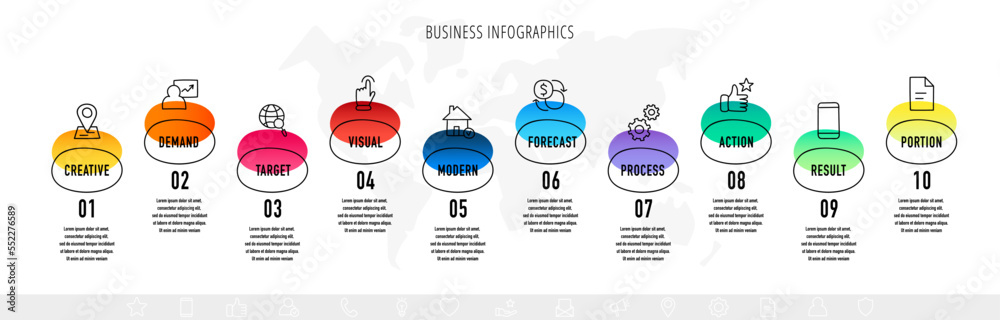 Ten colorful infographics with rounded elements. Modern concept of 10 ...