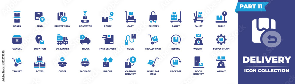Delivery icon collection part 11. Containing a delivery icon, boxes ...