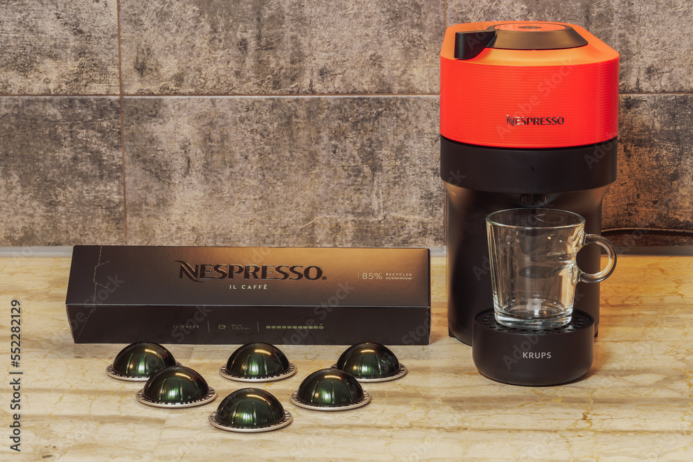 Automatic Nespresso Vertuo Pop machine used to create espresso with ...