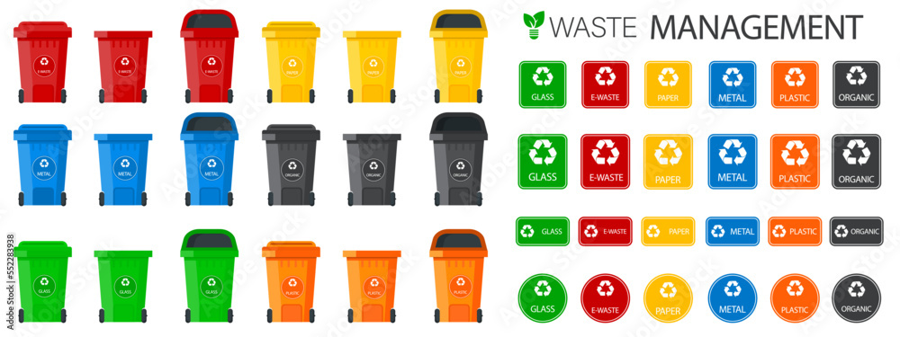 Vetor de Vector image of a city garbage can. Waste management. The ...