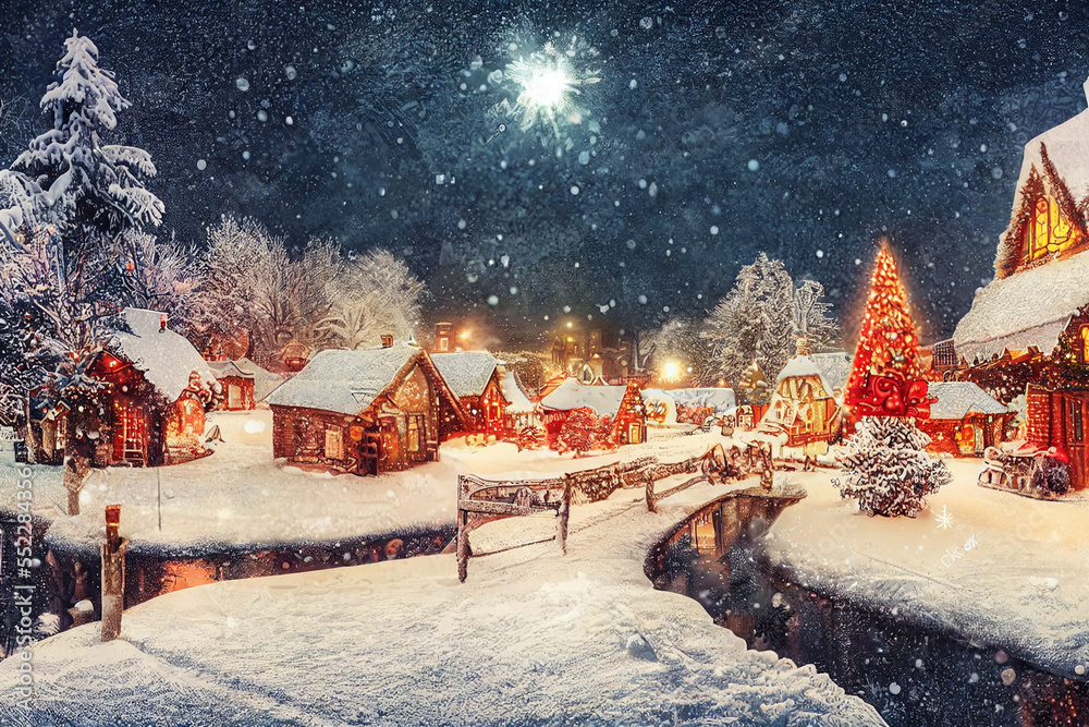 fairy tale Christmas village with snow Stock Photo | Adobe Stock