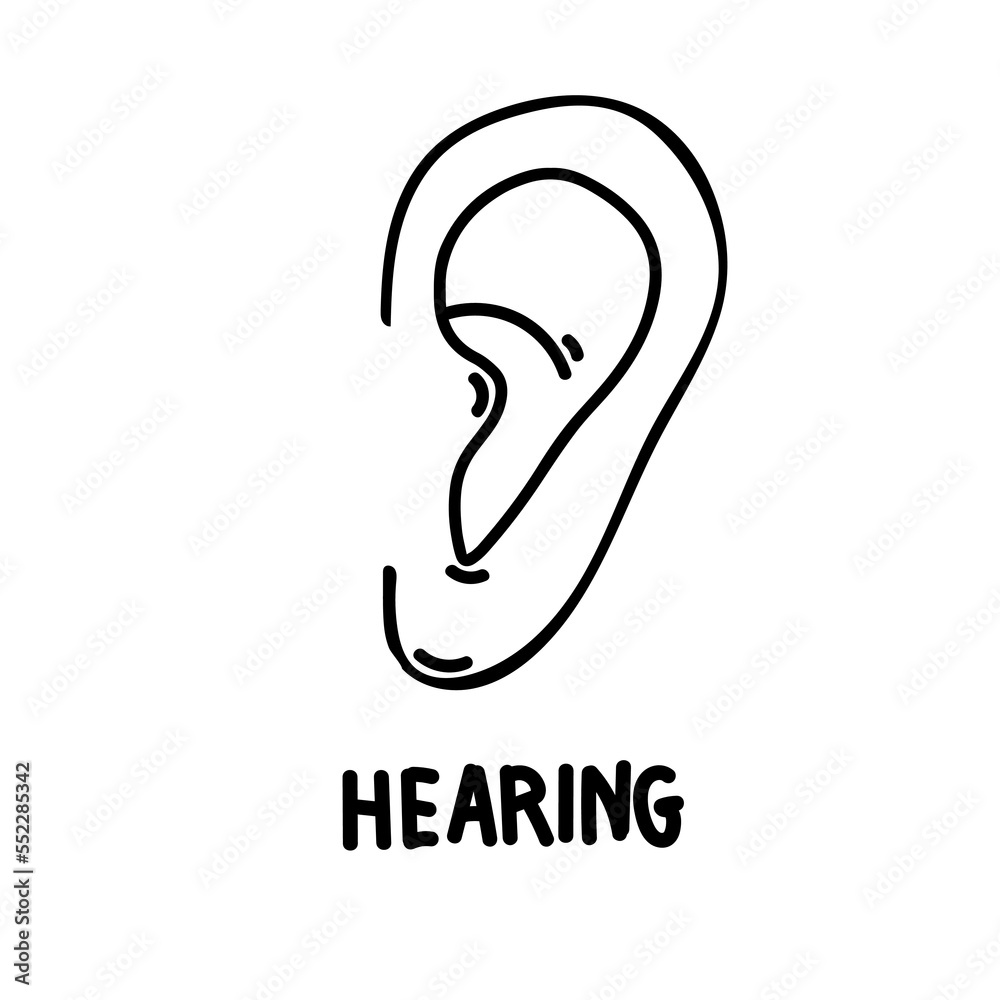 Icon of the ear with sound waves. Listening to music, audio ...