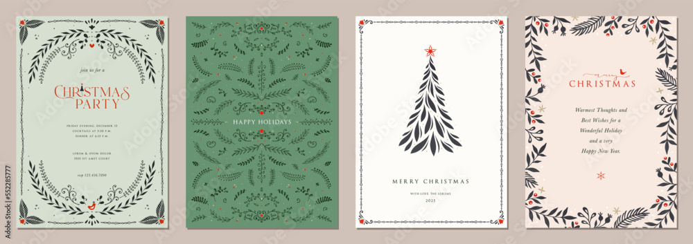 Retro Christmas vector templates. Universal Winter Holiday cards with ...