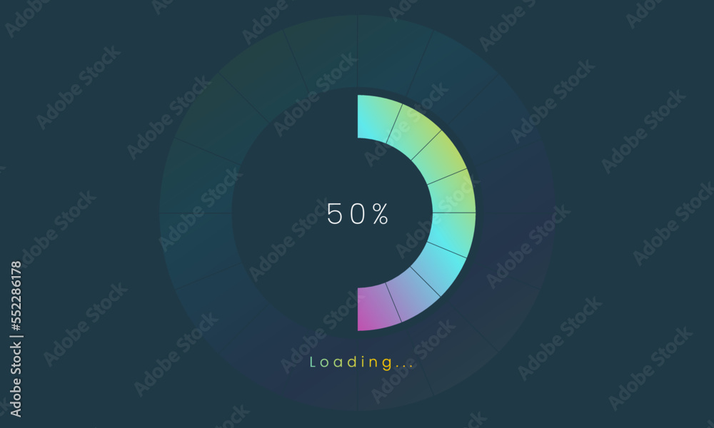 50 percent loading user interface, A Futuristic loading icon, colorful loading tap menu UI, use ...
