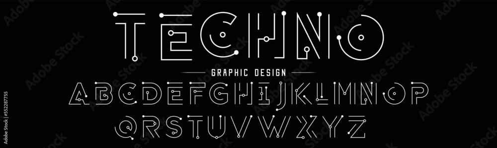 Tech vector font typeface unique design. For technology, circuits ...