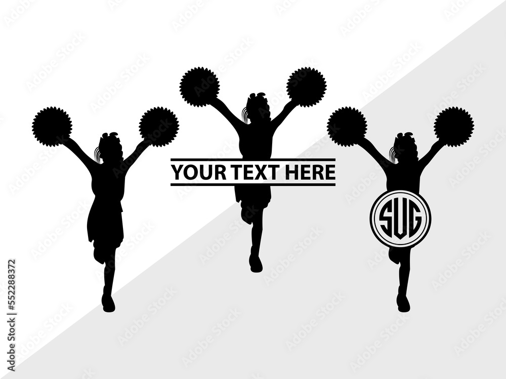 Cheerleader Monogram, Cheerleader Silhouette, Cheerleading Svg, Cheer ...