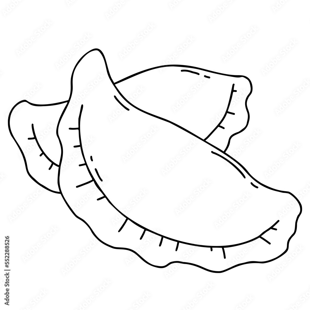Dough dumplings with stuffing. Vector illustration. Linear hand drawing ...