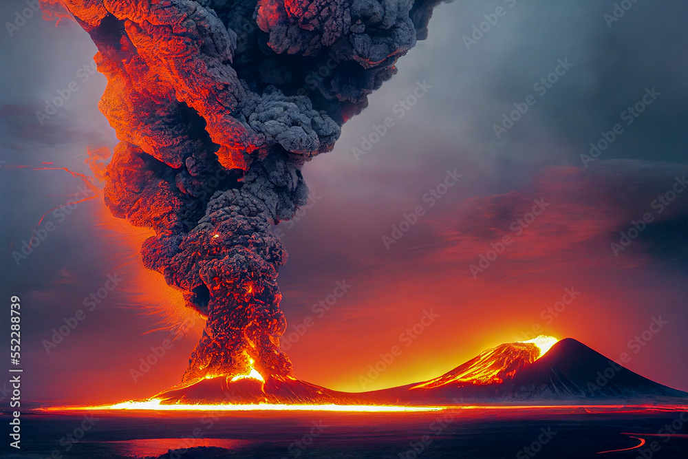 Volcano Eruption, Generative AI Art Illustration 02 Stock Illustration ...