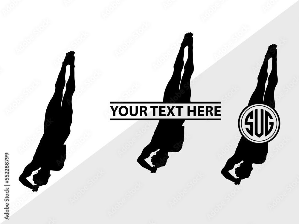Diving Monogram, Diving Silhouette, Scuba Diving Svg, Diver Svg, Sports ...
