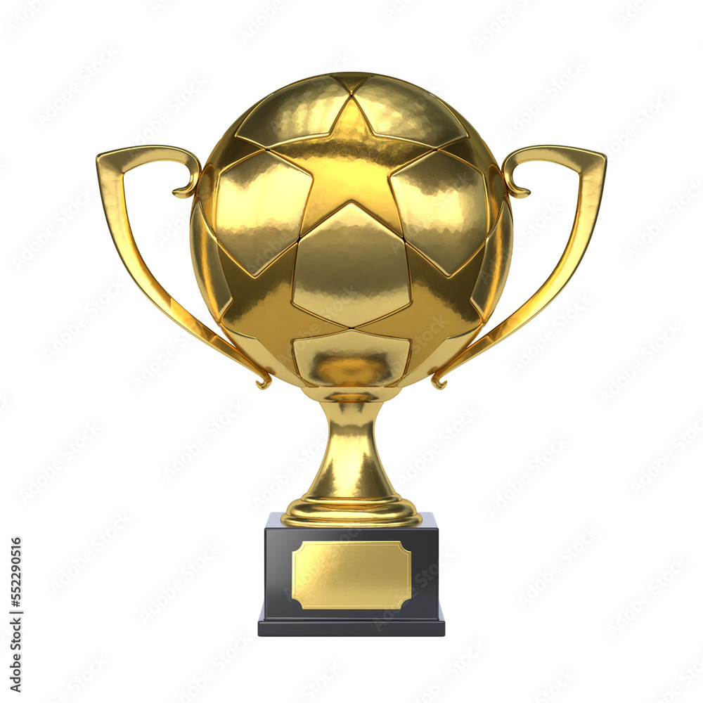 Football golden trophy, first prize in the shape of the football ball ...