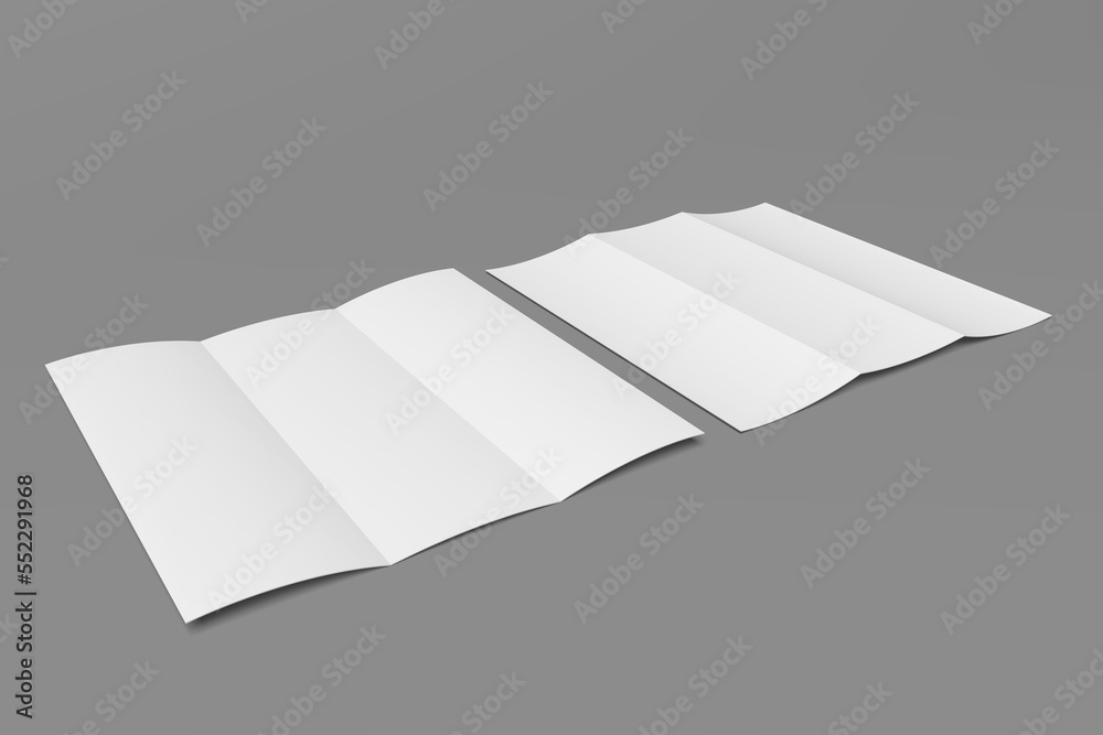 3D realistically rendered tri-fold brochure mockup drawing. Brochure ...