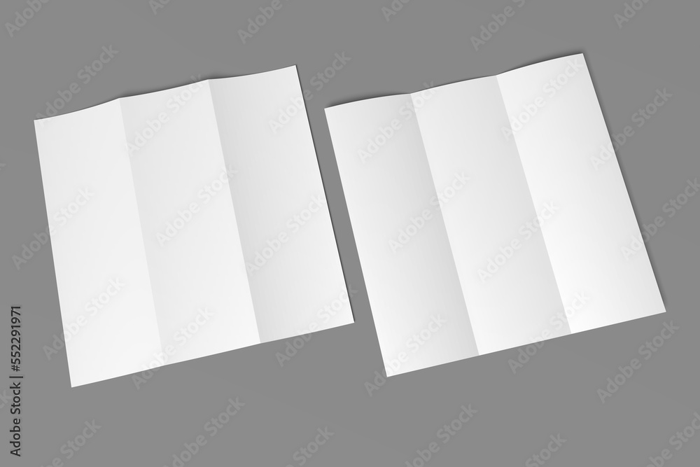 3D realistically rendered tri-fold brochure mockup drawing. Brochure ...