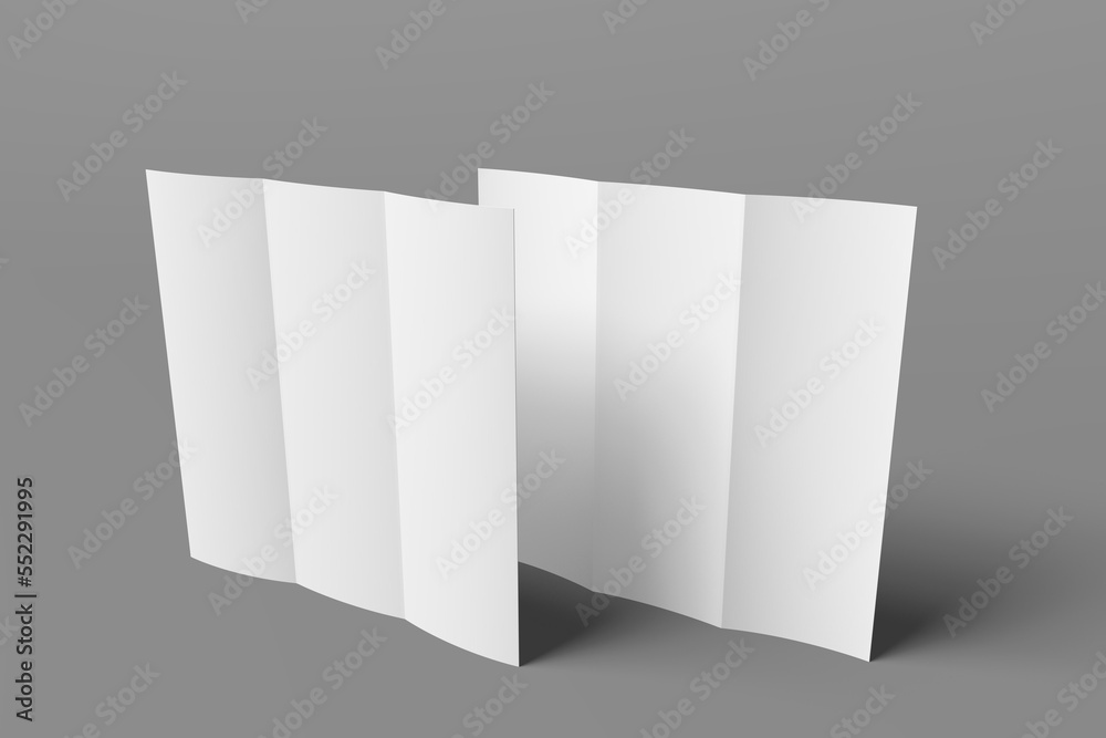 3D realistically rendered tri-fold brochure mockup drawing. Brochure ...