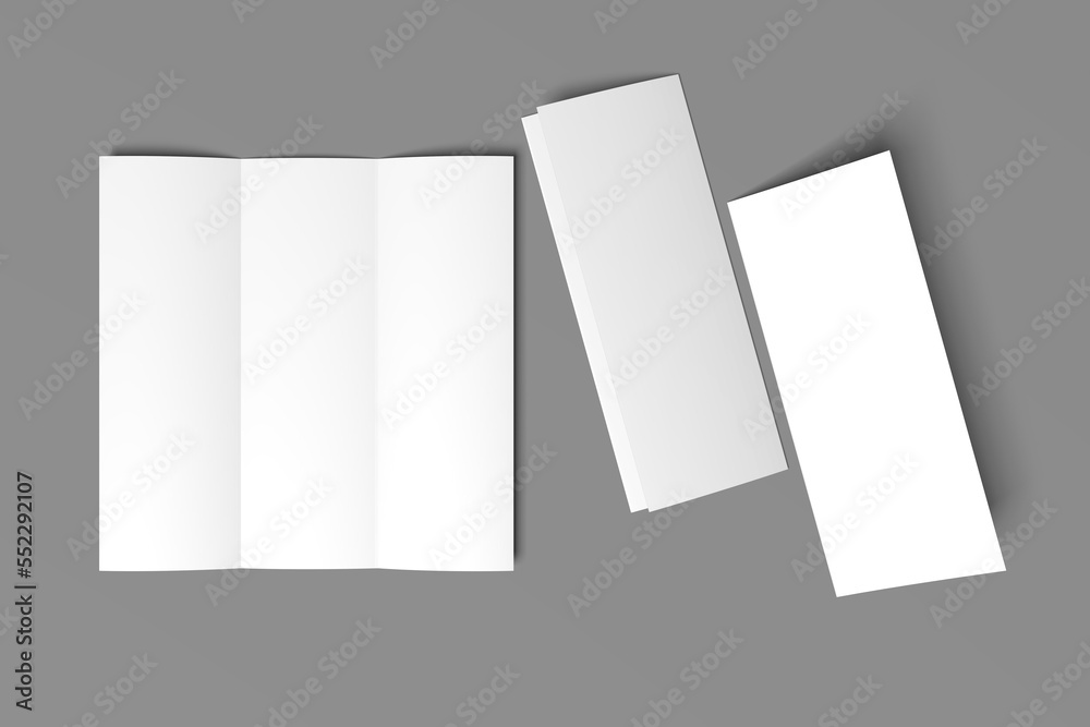 3D realistically rendered tri-fold brochure mockup drawing. Brochure ...