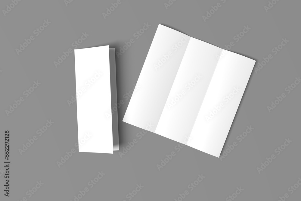 3D realistically rendered tri-fold brochure mockup drawing. Brochure ...