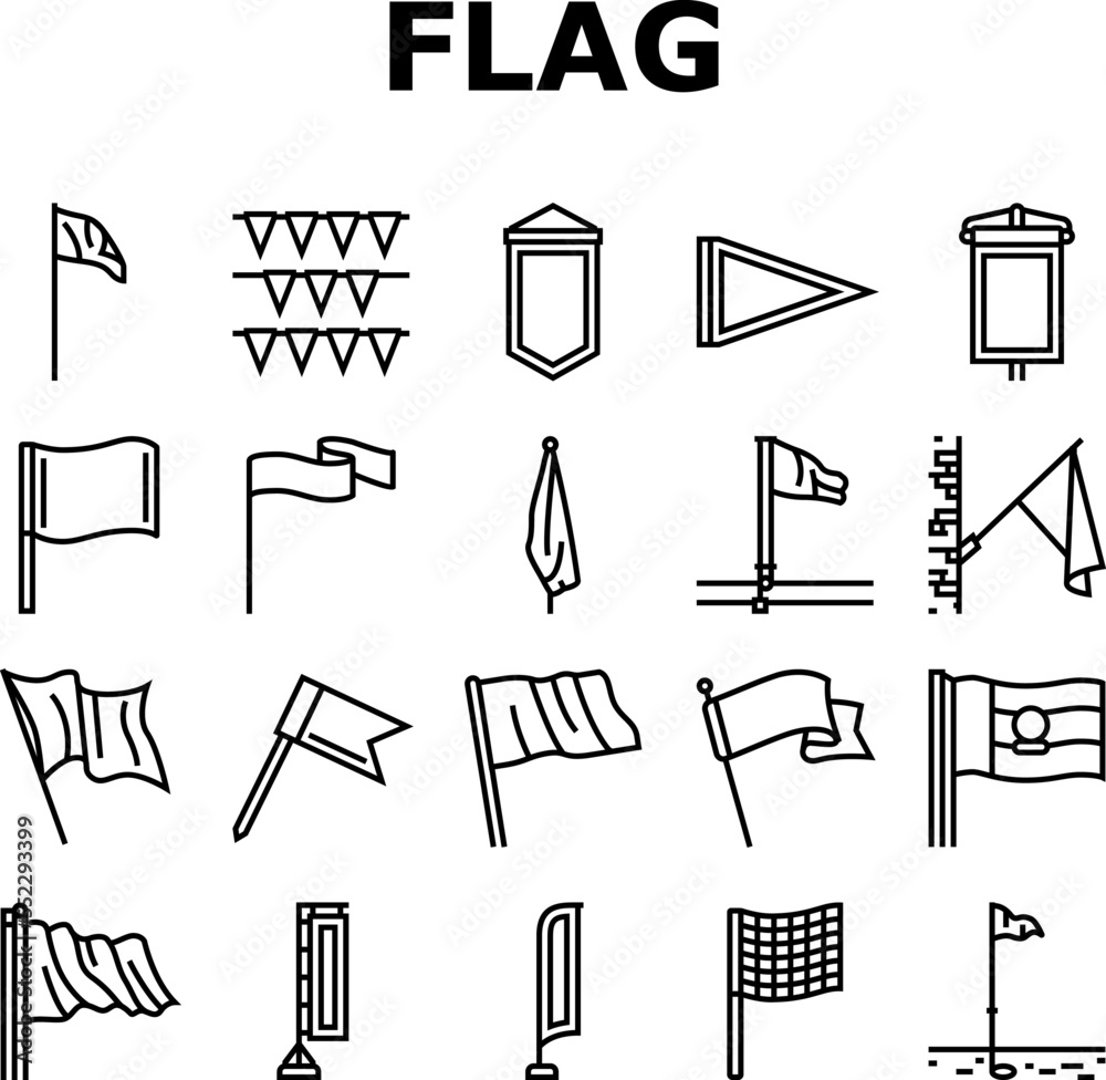 flag start web pennant map icons set vector. banner symbol, location ...