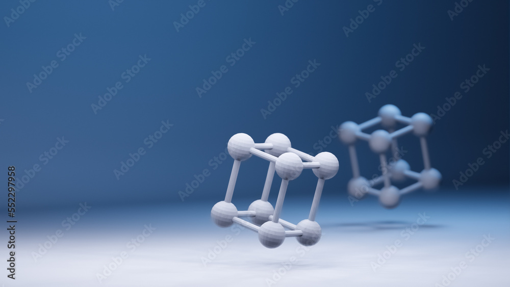 3D blue molecules model structure, render illustration, conceptual ...