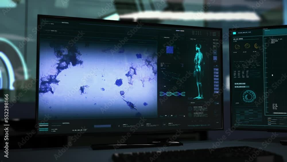 Interface of microscopic software analyzing bacteria at laboratory ...