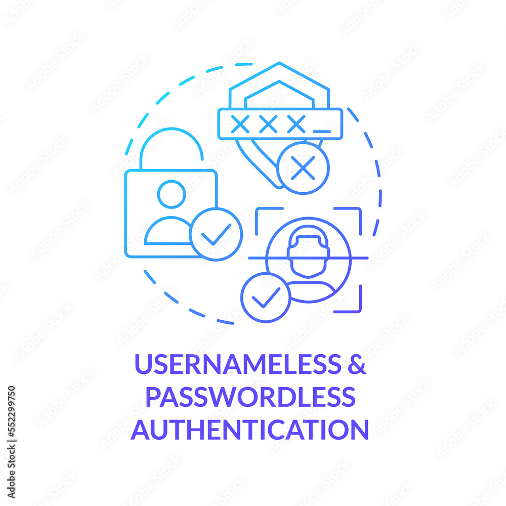 Usernameless and passwordless authentication blue gradient concept icon ...