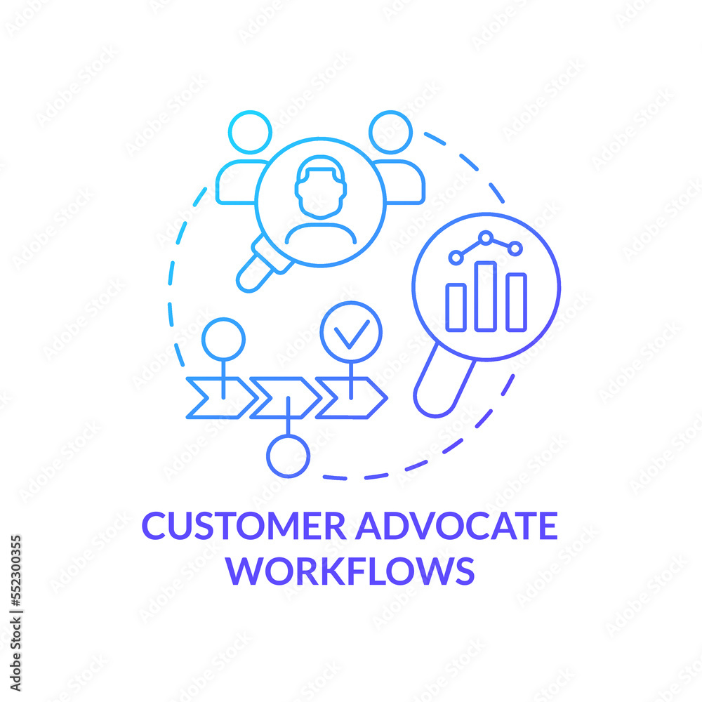Customer advocate workflows blue gradient concept icon. Client ...