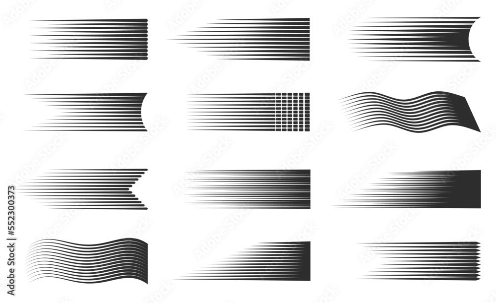 Speed motion lines or fast flash ray beams effect, vector black lines ...