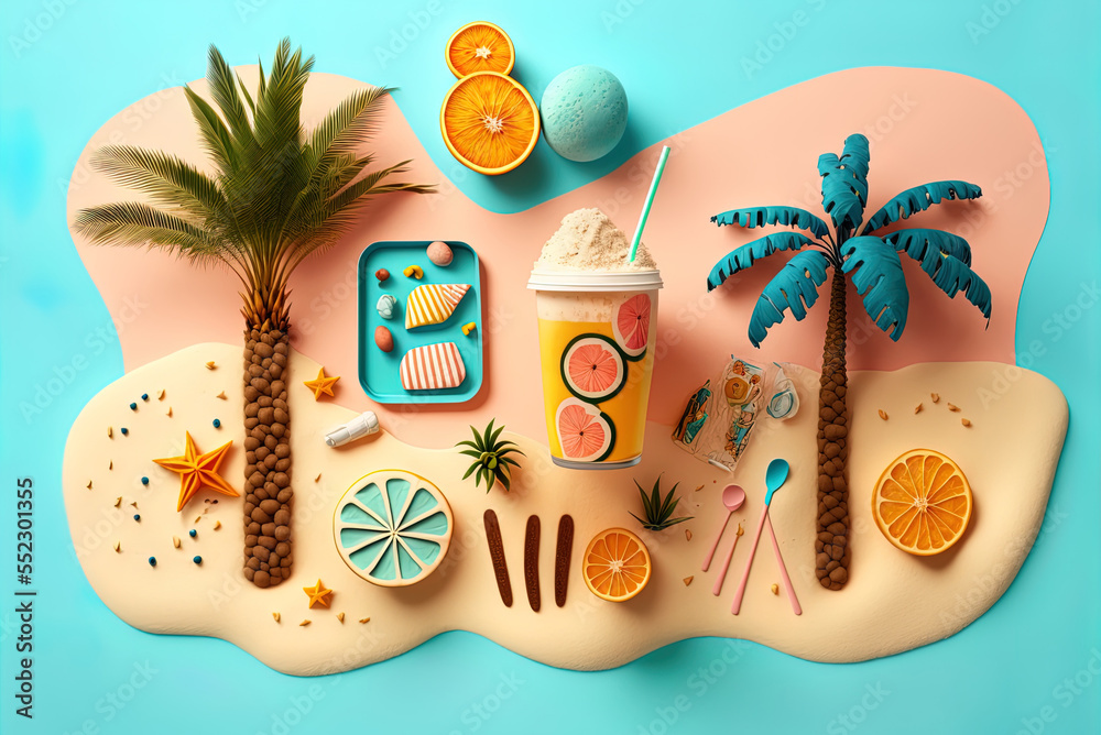 Beach scene in flat lay format, ready for your copy Generative AI Stock ...