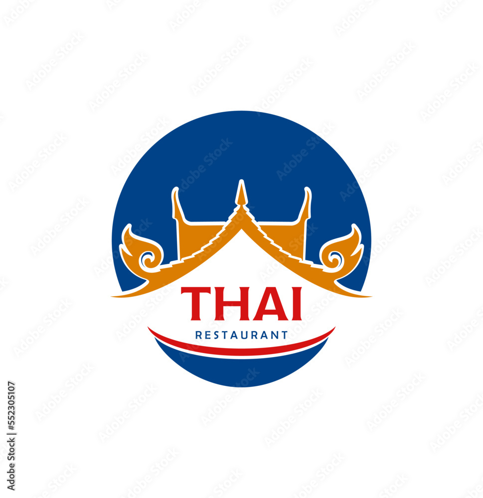 Thai cuisine icon for restaurant or Asian food bar, Thailand temple ...