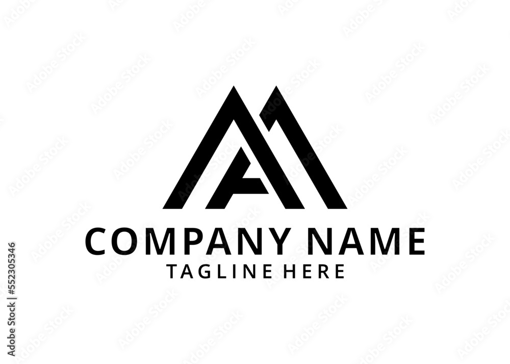 Initial letter MA AM minimalist art logo, black color on white ...