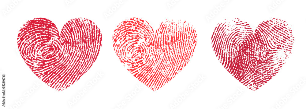 Fingerprint heart isolated vector red thumb print, couple fingers stamp ...