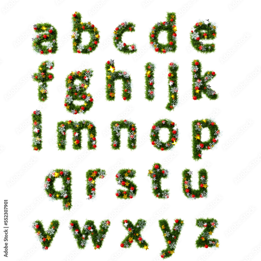 Beautiful christmas wreath like font set of lower case alphabet A to Z ...